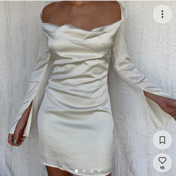 Beginning Boutique | Dresses | Silky Champagne Long Sleeve Mini Dress ...